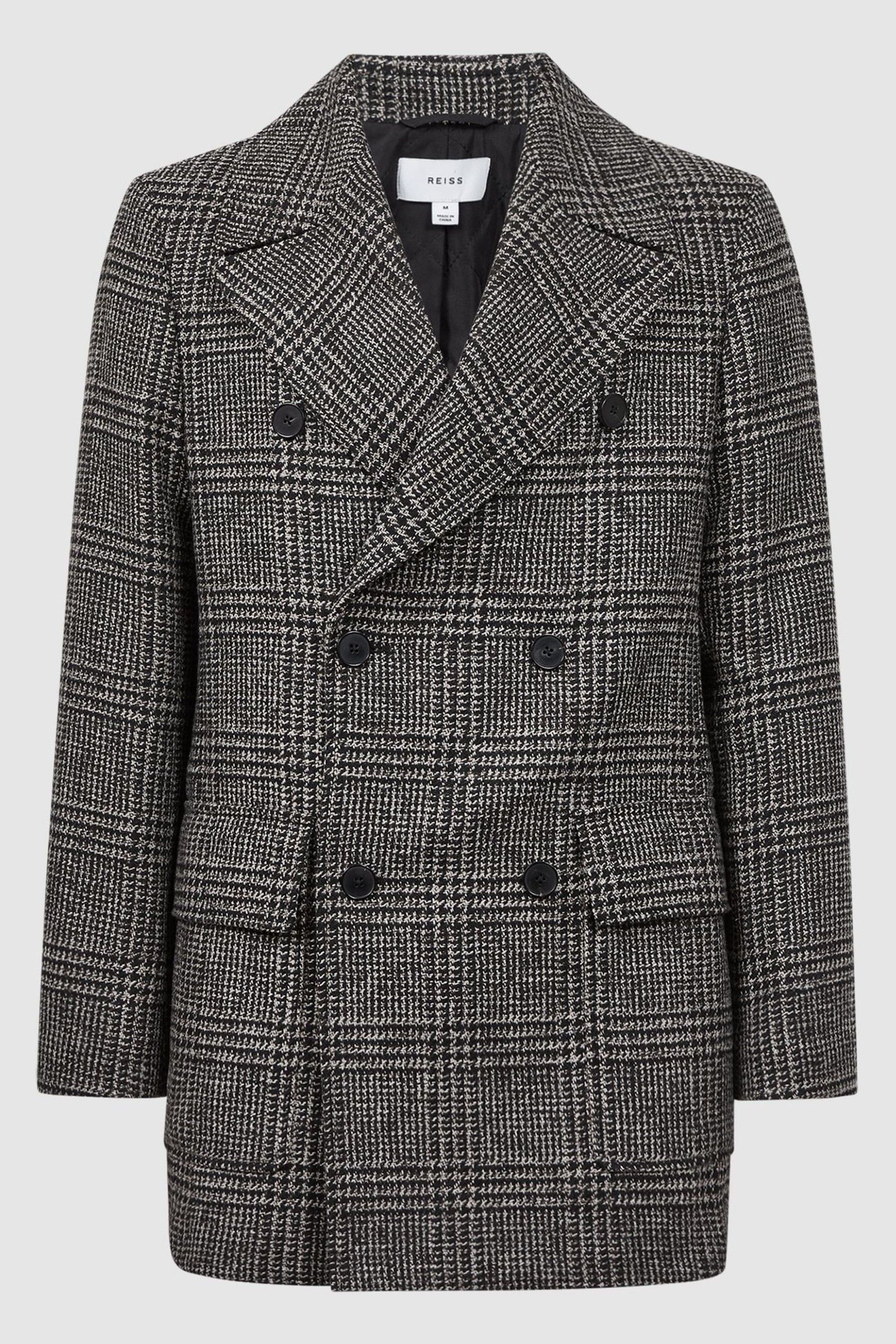 Buy Reiss Black/Brown Brag Wool Double Breasted Check Coat from the ...