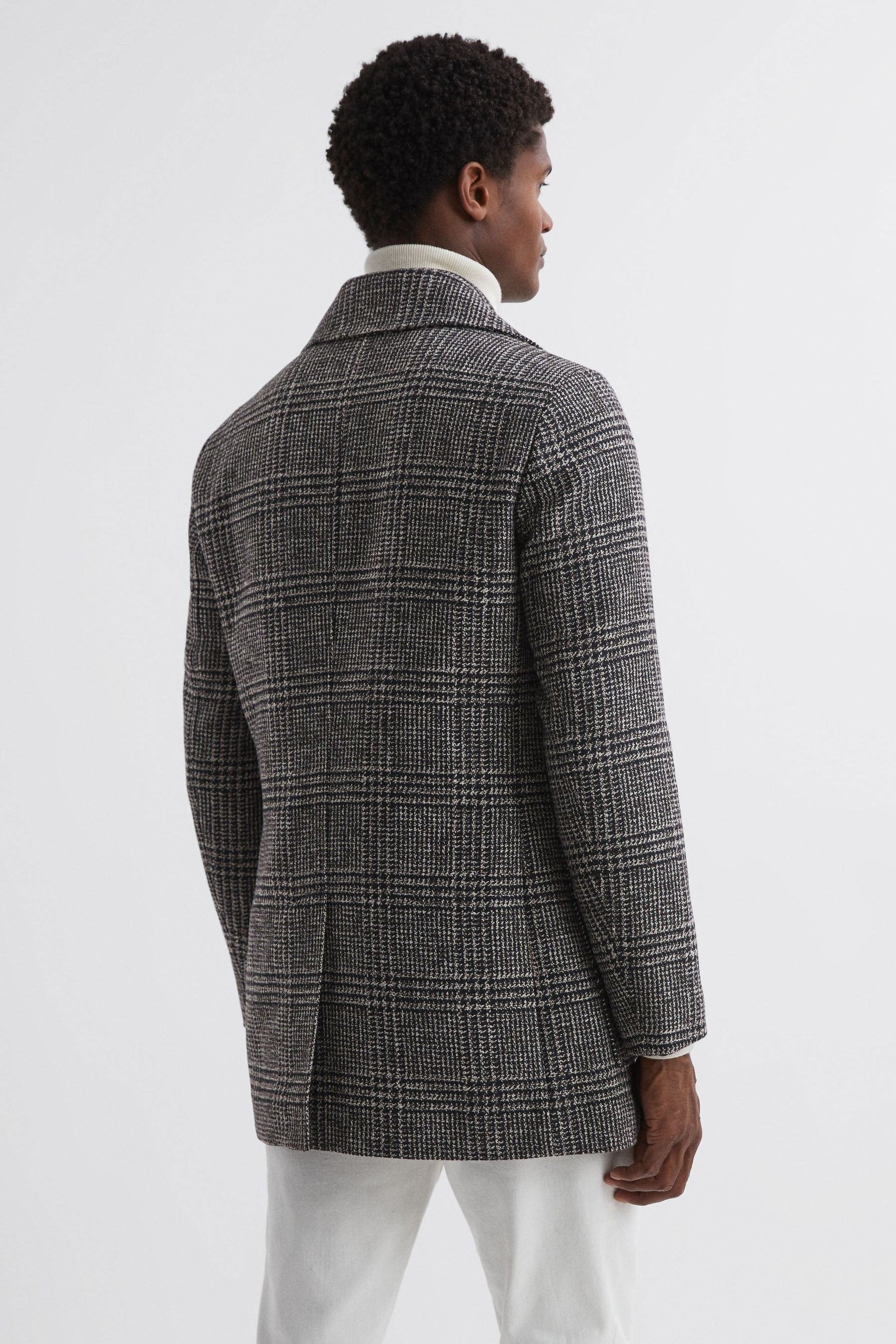 Buy Reiss Black/Brown Brag Wool Double Breasted Check Coat from the ...