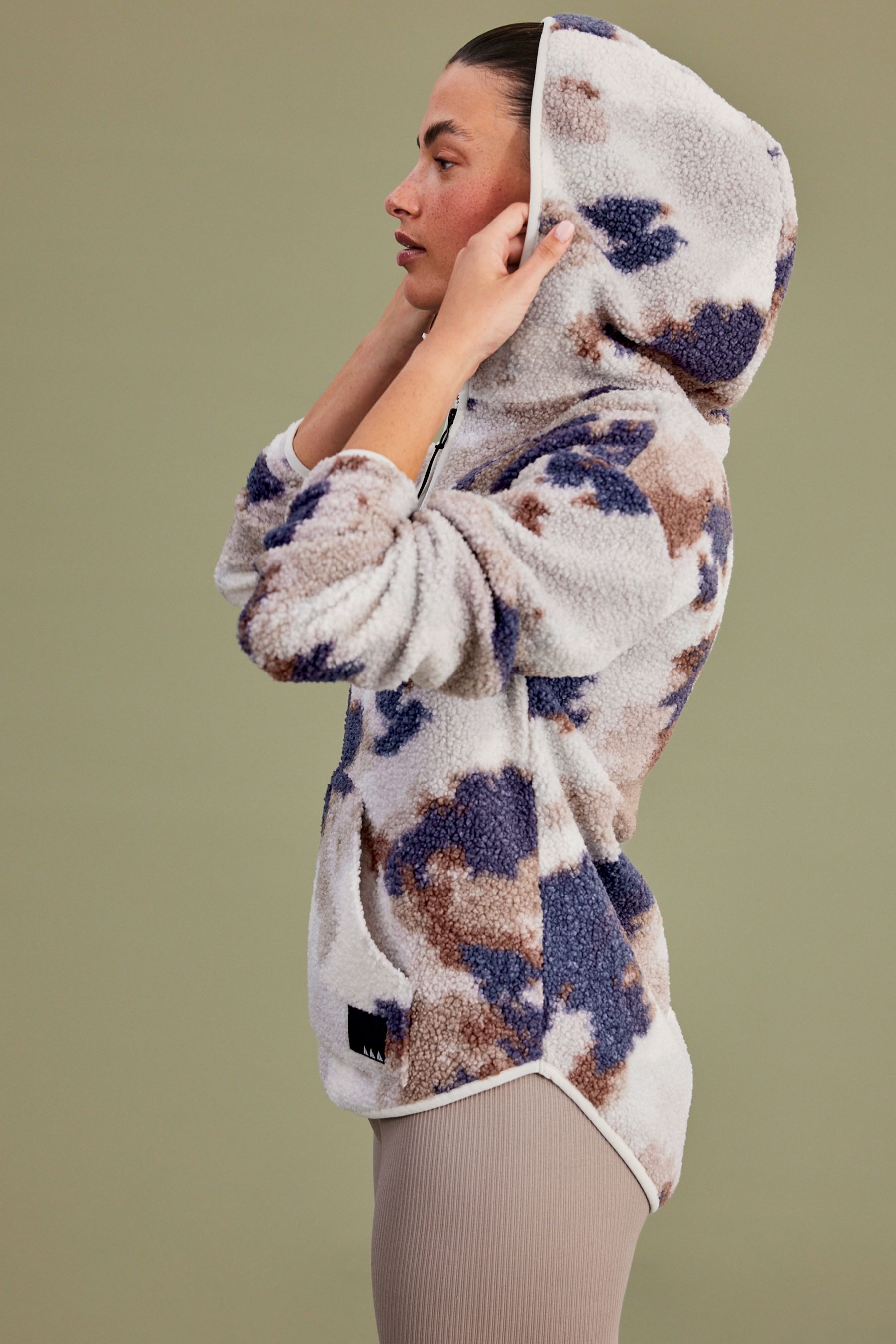 Buy Neutral White Outdoor Next Elements Hooded Teddy Borg Quarter Zip ...