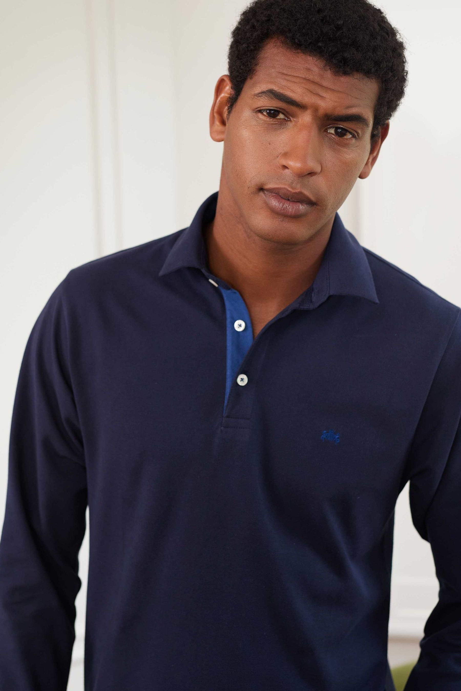 Buy Savile Row Company Navy Blue Long Sleeve Classic Fit Polo Shirt ...