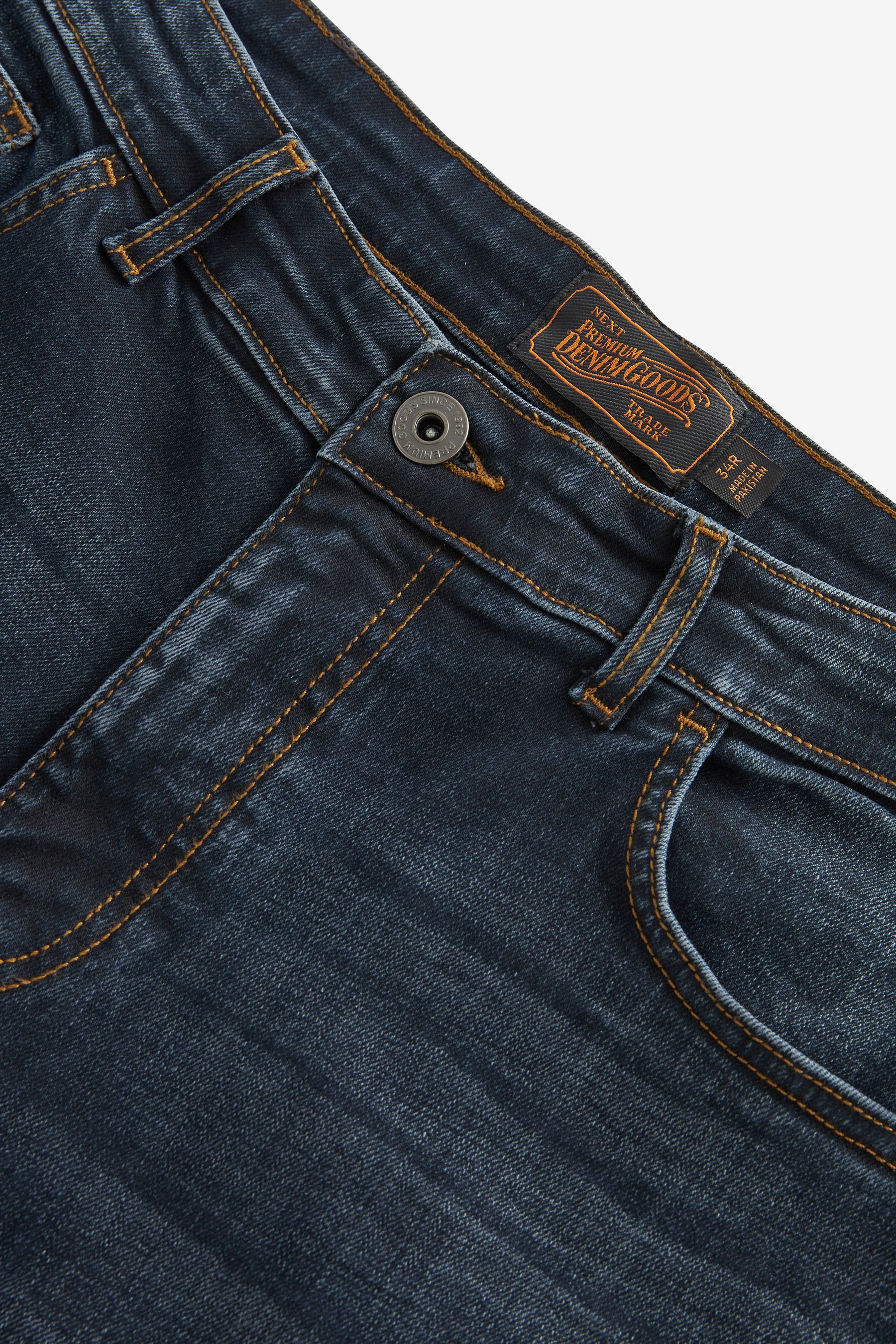 Buy Blue Dark Ink Straight Fit Premium Heavyweight Signature Cotton ...