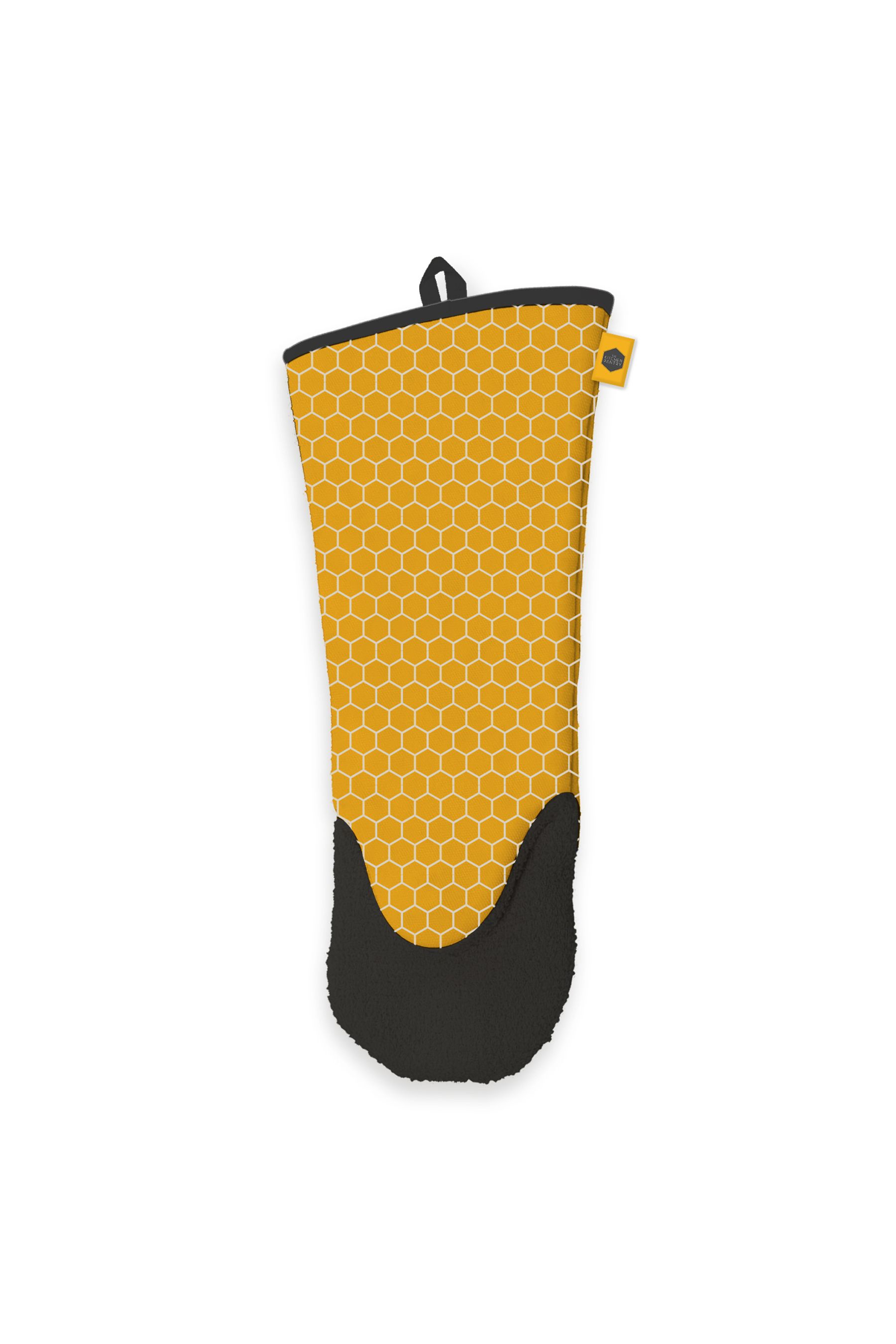 Buy Kitchen Pantry Yellow Honeycomb 100% Cotton Gauntlet Oven Gloves ...