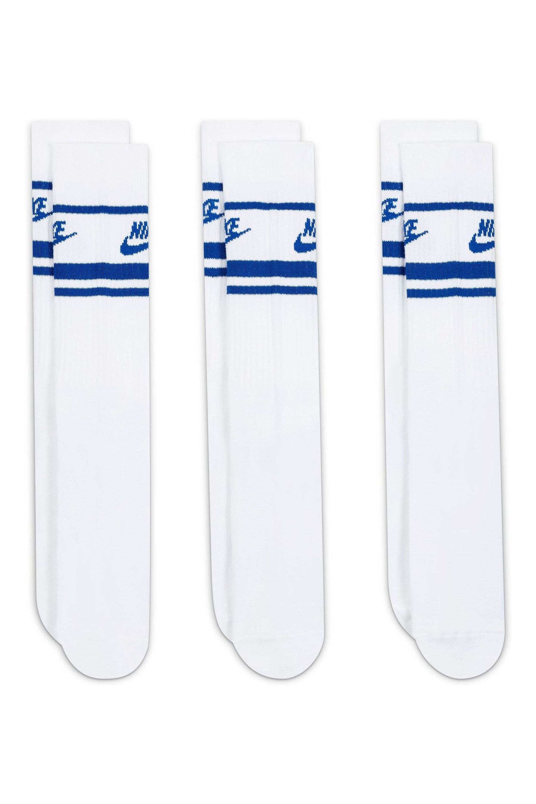 Buy Nike White/Blue Sportswear Everyday Essential White Crew Socks 3 ...