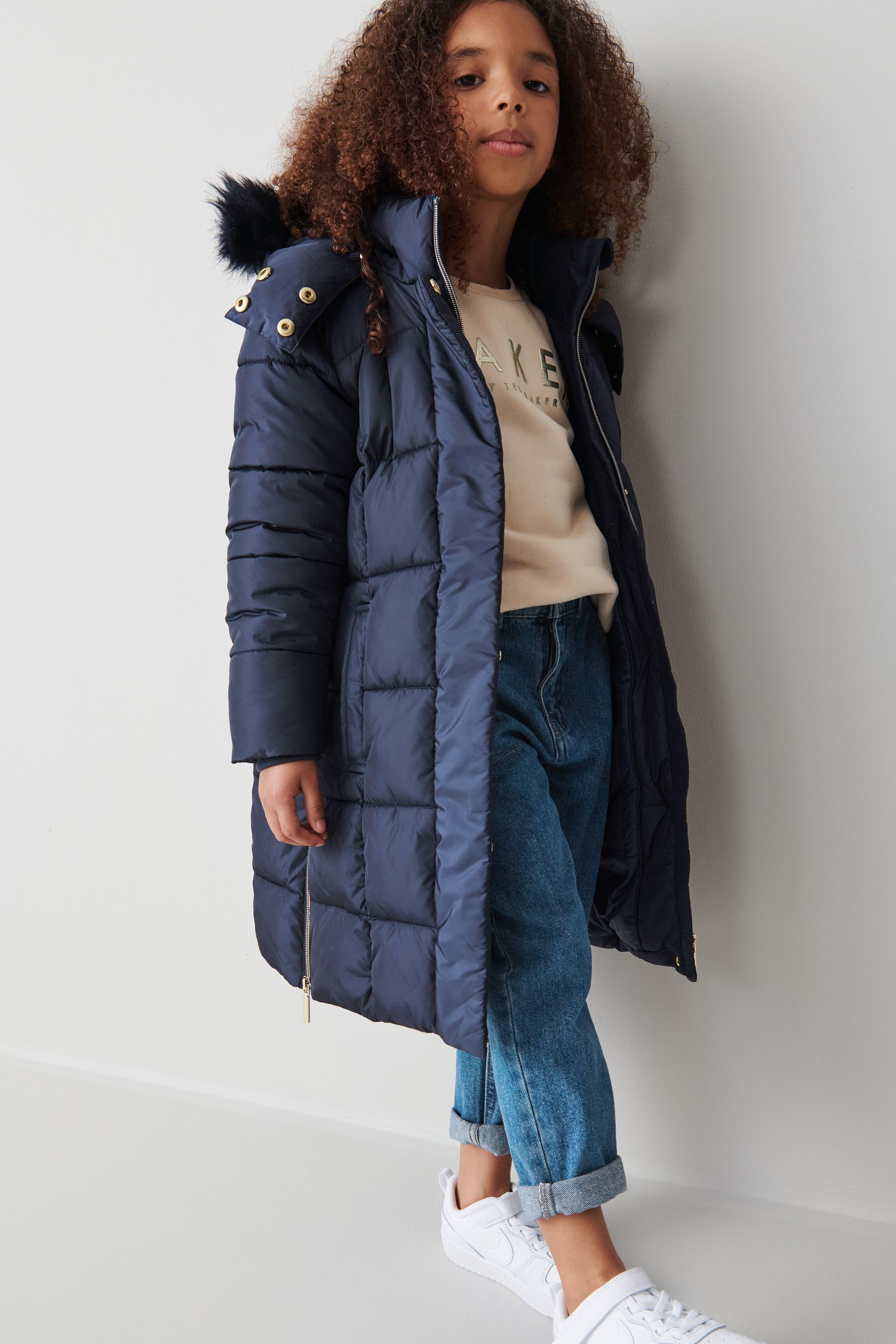 Buy Clarks Navy Blue Girls Navy Long Line Puffa Coat from the Next UK ...