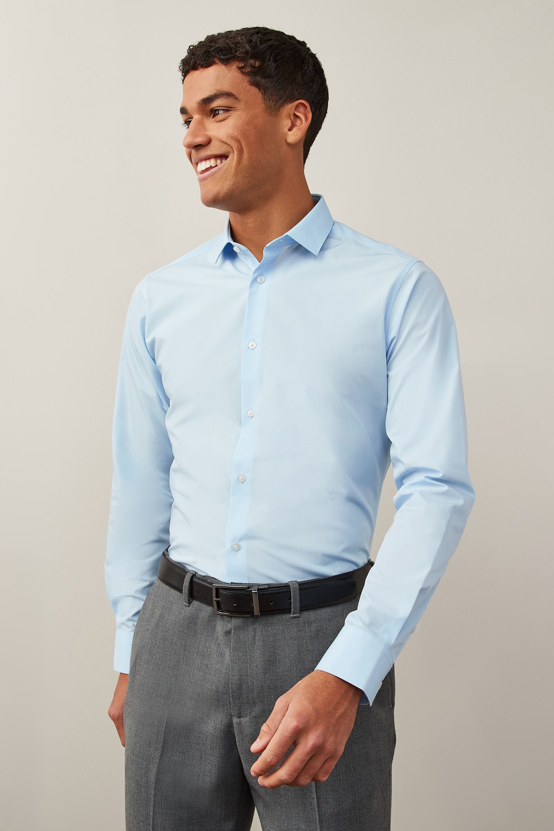 Buy Light Blue Slim Fit Easy Care Single Cuff Shirt from Next Ireland