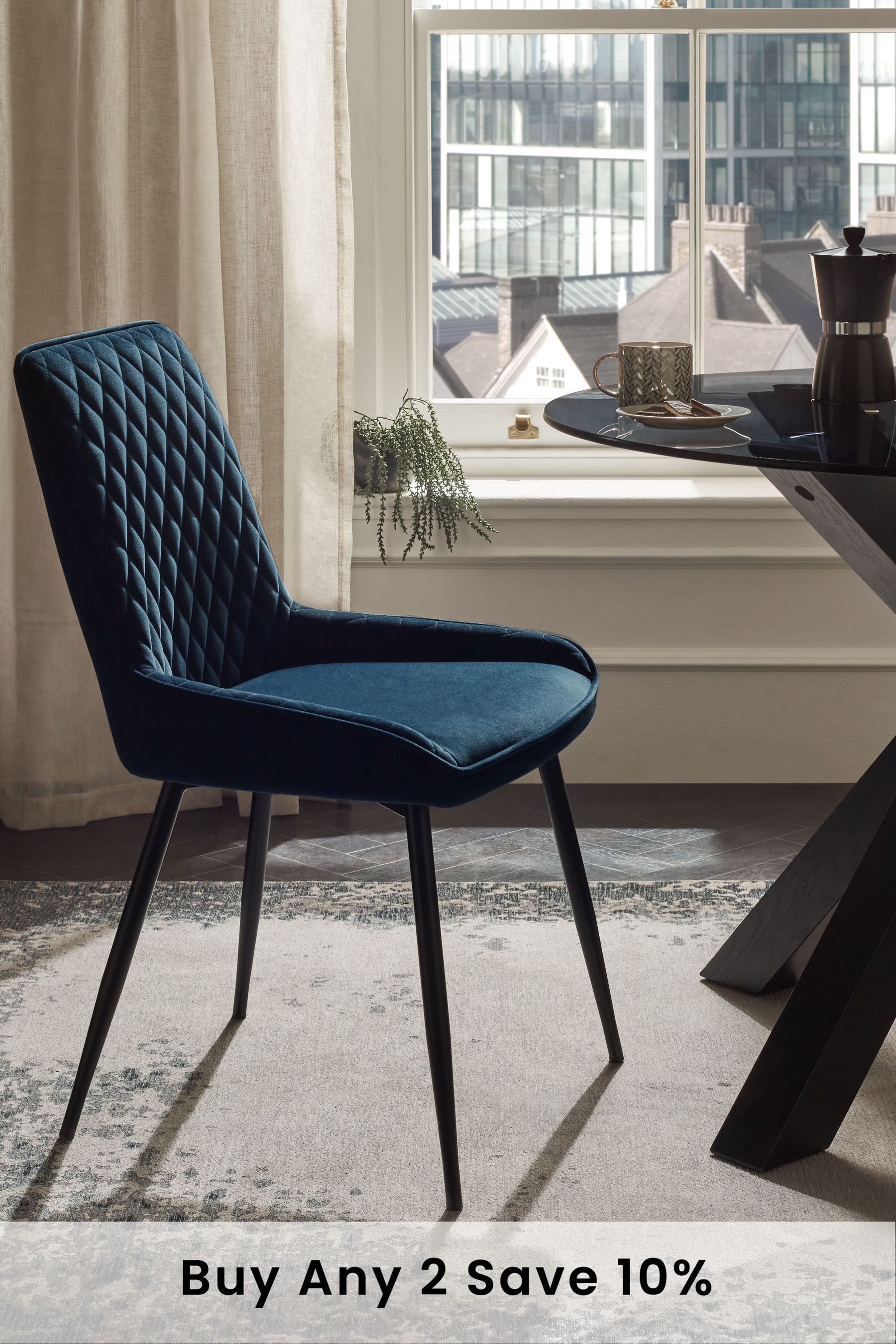 Buy Set of 2 Soft Velvet Navy Blue Black Legs Hamilton Non Arm Dining ...