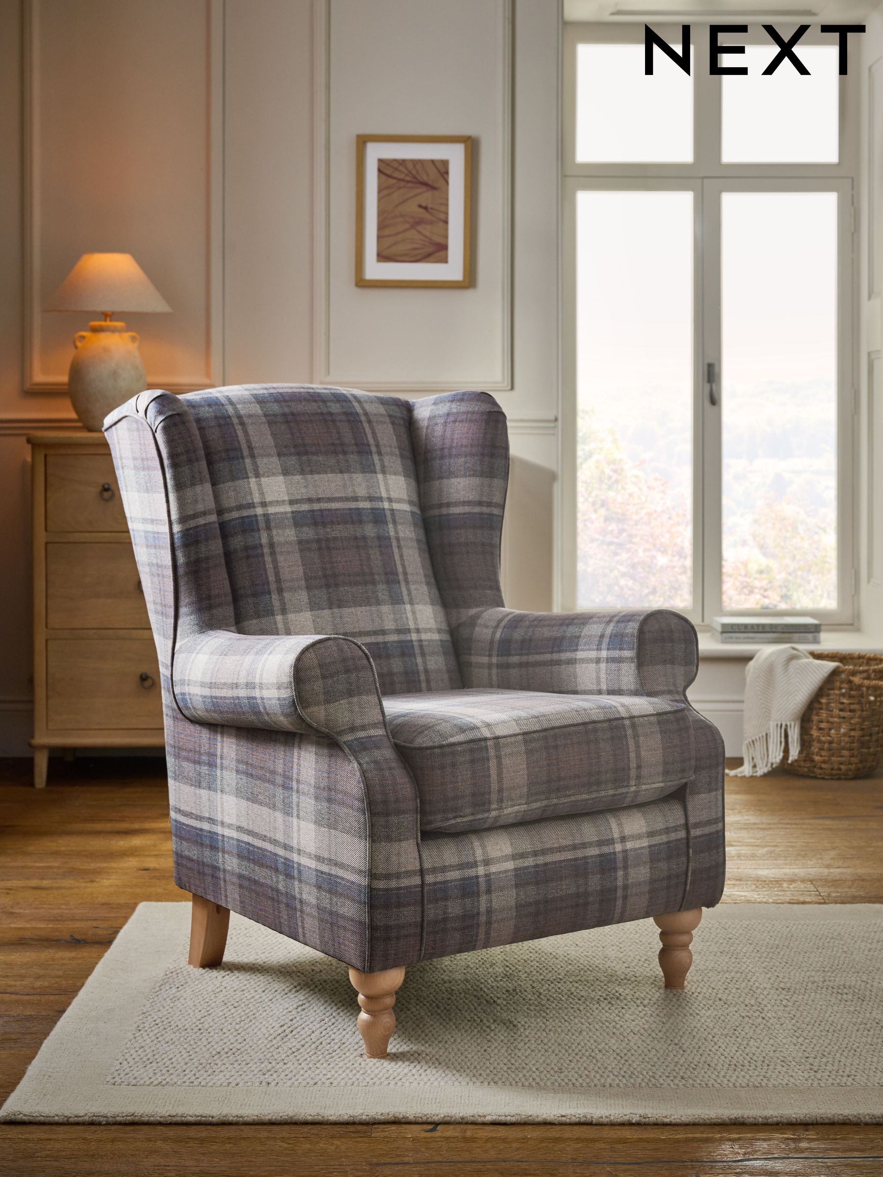 Grey check sofa store