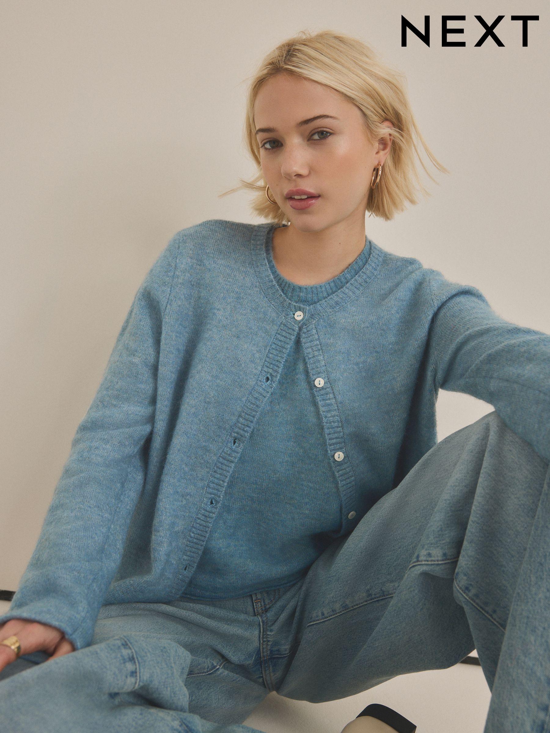 Women s Cardigans Curve Blue Chunky Knit Round Neck Clothing Next Turkey