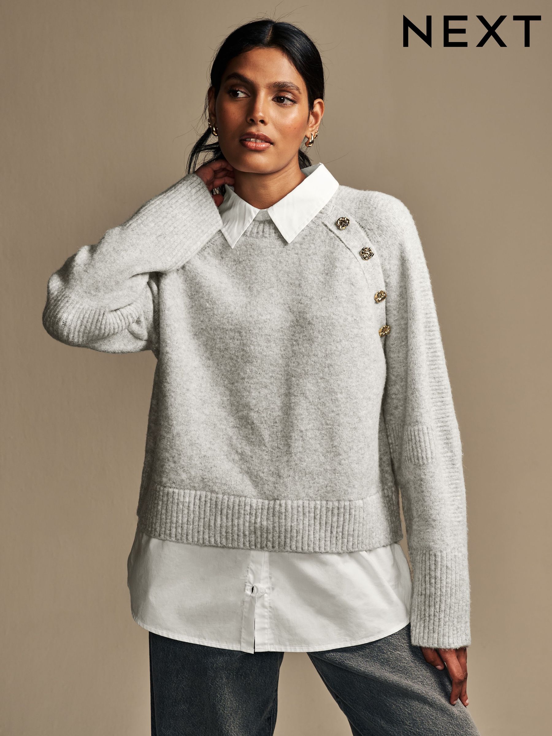 Women s Jumpers Grey Workwear Cotton Knitwear Next Luxembourg