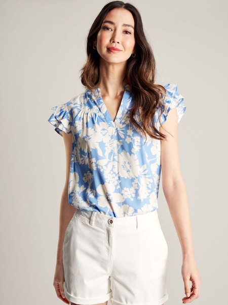 Maxie Blue Pop Over Frill Blouse (223497) | £19