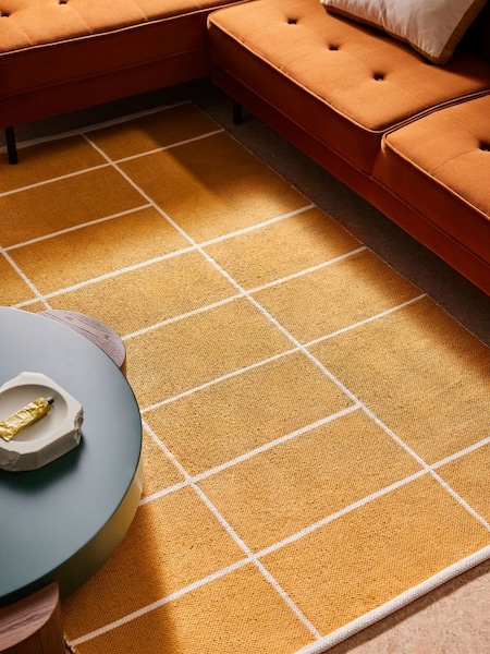 Elsmore Reversible Woven Cotton Rug in Ochre Yellow (436203) | £120 - £300