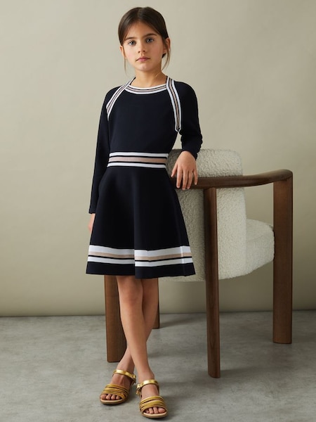 Sparkle Trim Knitted Skater Dress in Navy (791721) | £74