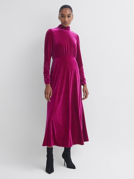 Florere Velvet Midi Dress In Bright Pink 938050 £70