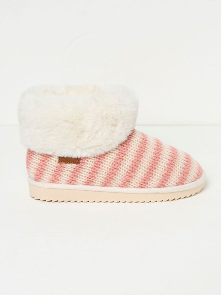 Pink Fur Cuff Knitted Slipper Boot (AB4491) | £39.50