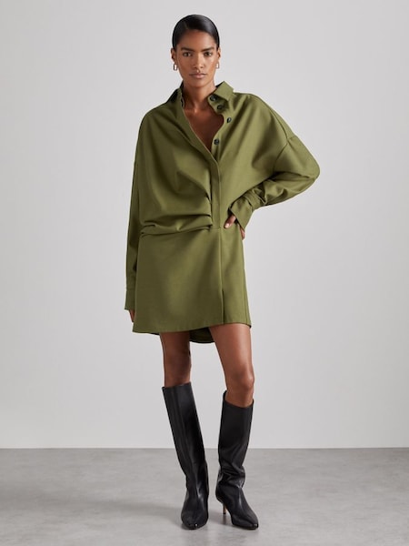 Atelier Draped Shirt Dress with Wool in Khaki (AC6806) | £395