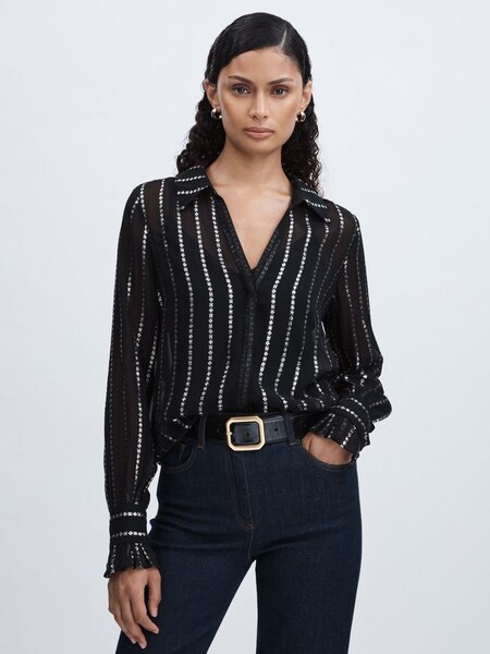 Paige Sheer Floral-Stripe Blouse in Black (AU6780) | £335