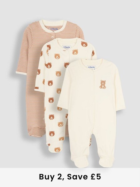 Natural Cream Cotton Footed Animal Sleepsuits 3-Pack (B00542) | £29.50
