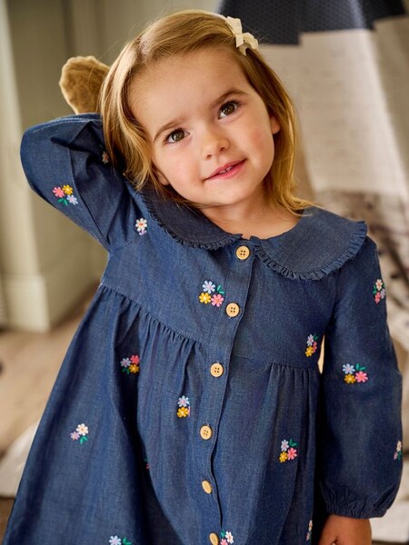 Chambray Embroidered Button Through Dress (B68286) | £28