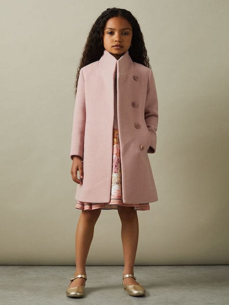 Junior Wool Blend Funnel Neck Coat in Pink (B96355) | £110