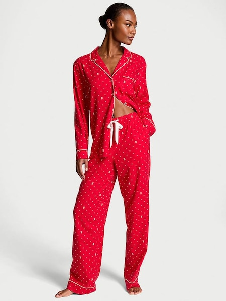 Lipstick VS Pin Dot Red Flannel Long Pyjama Set (E11965) | £59