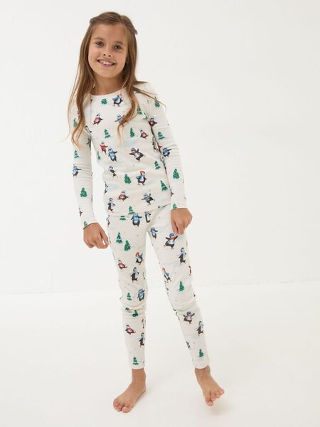 White Christmas Penguin Pyjama Set (E13528) | £16