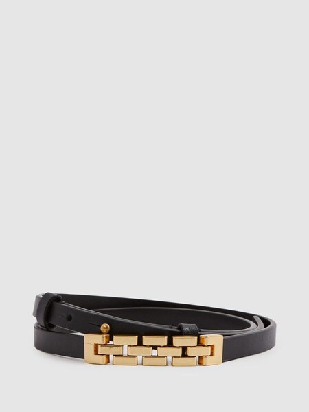 Hallie Black Thin Leather Chain Detail Belt (E14750) | £58