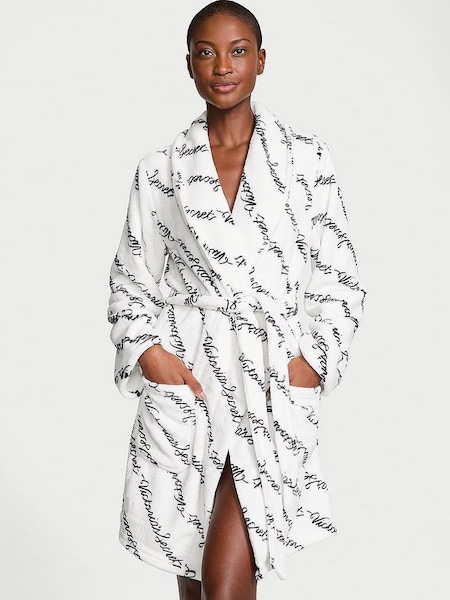 Coconut White Ribbon Script Cosy Short Dressing Gown (E16304) | £49