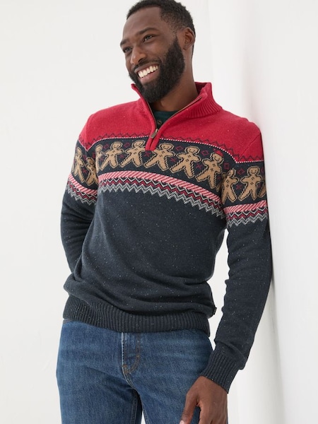 Navy Blue Gingerbread Half Neck Jumper (E18539) | £35
