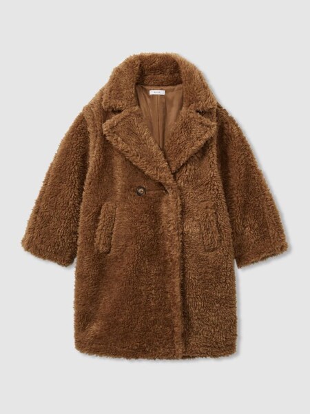 13-14 yrs Longline Teddy Coat with Wool in Brown (E92568) | £168