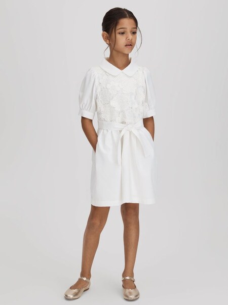 Junior Embroidered Puff Sleeve Dress in Ivory (K72534) | £75