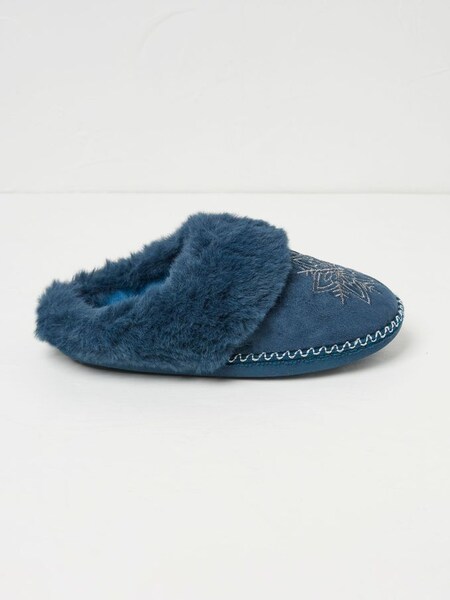 Maia Dark Teal Blue Snowflake Mules (Q60526) | £20