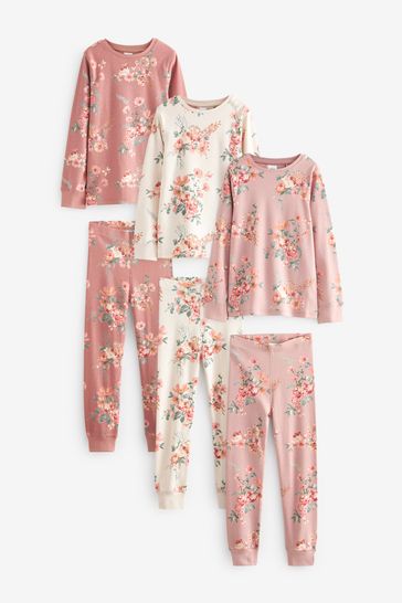 Buy Pink/Blue/Ecru Cream Floral Pyjamas 3 Pack (9mths-16yrs) from Next ...