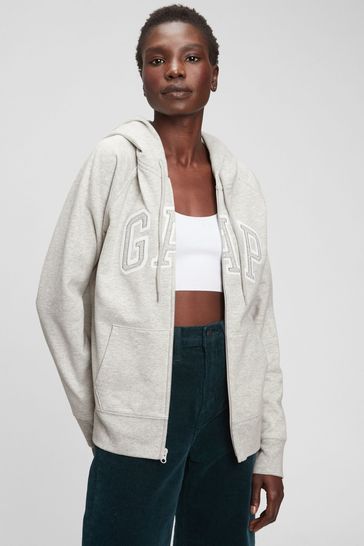 Buy Gap Light Grey Logo Zip Up Hoodie from Next Ireland