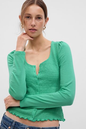 Buy Gap Green Featherweight Smocked Button-Front Top from Next Ireland