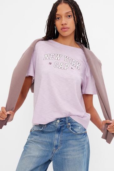 Buy Gap Purple New York Logo Short Sleeve Crew Neck T-Shirt from Next Ireland