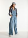 Mid Blue 100% Cotton Denim Wide Leg Dungarees, Petite