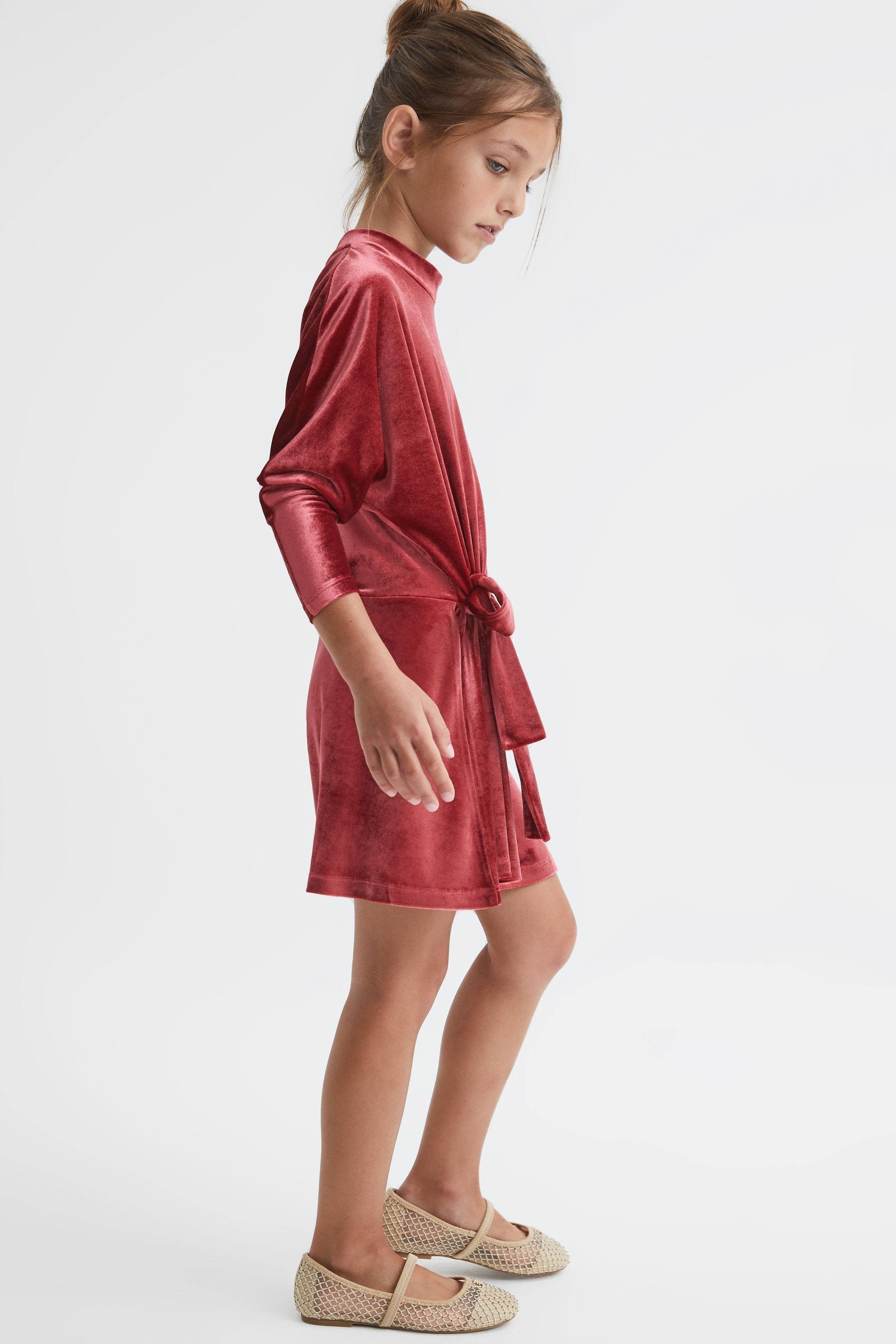 Reiss Esme - Pink Senior Velvet Tie Side Dress, Uk 9-10 Yrs | ModeSens