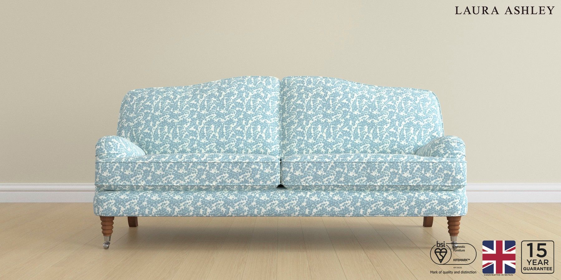 Buy Lynden By Laura Ashley Large Sofa Cariad Spray Newport Blue Ornate ...