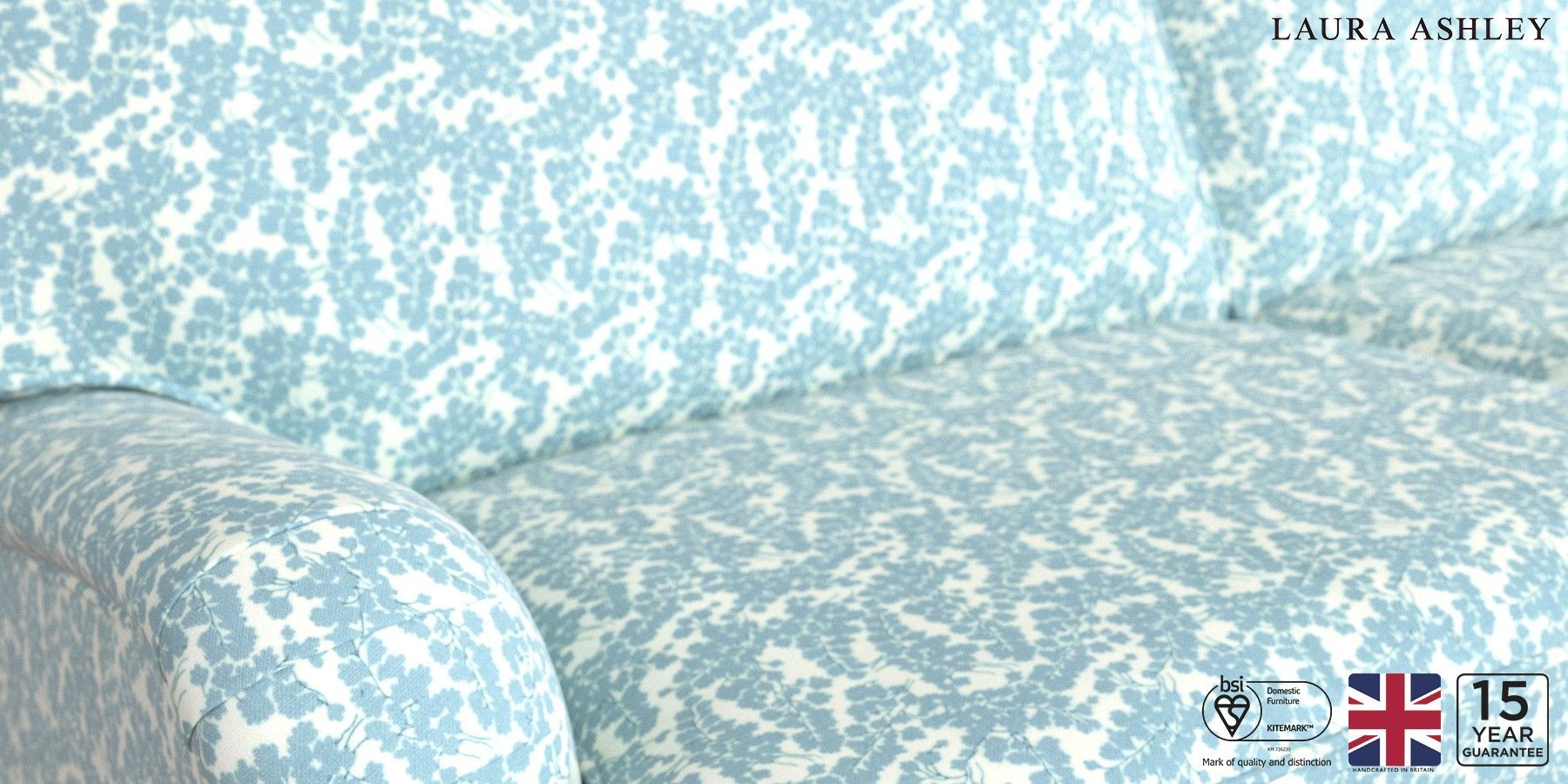 Buy Lynden by Laura Ashley Large Sofa Cariad Spray Newport Blue Ornate ...