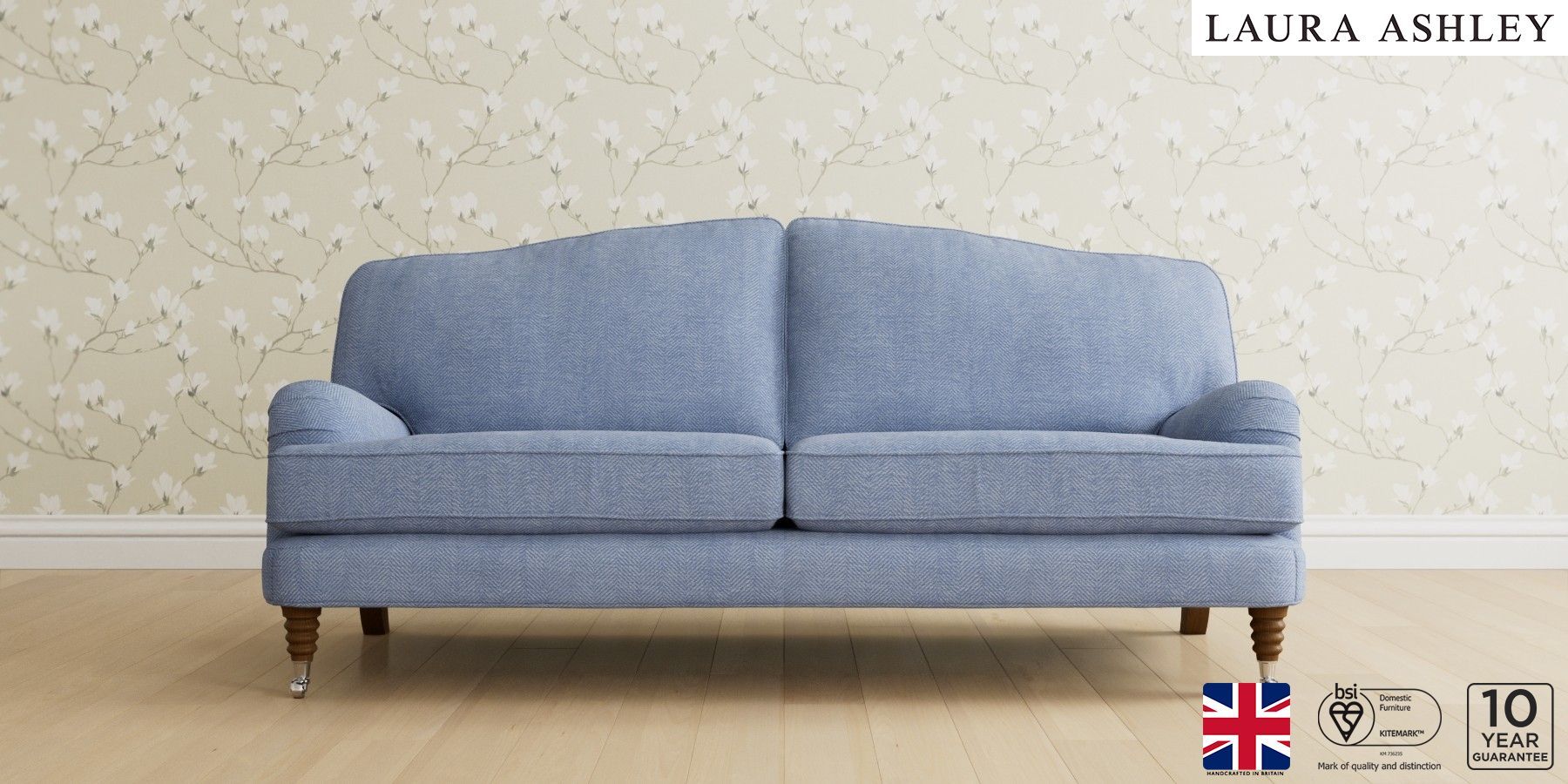 Buy Lynden by Laura Ashley Large Sofa Edwin Chenille Seaspray Ornate ...