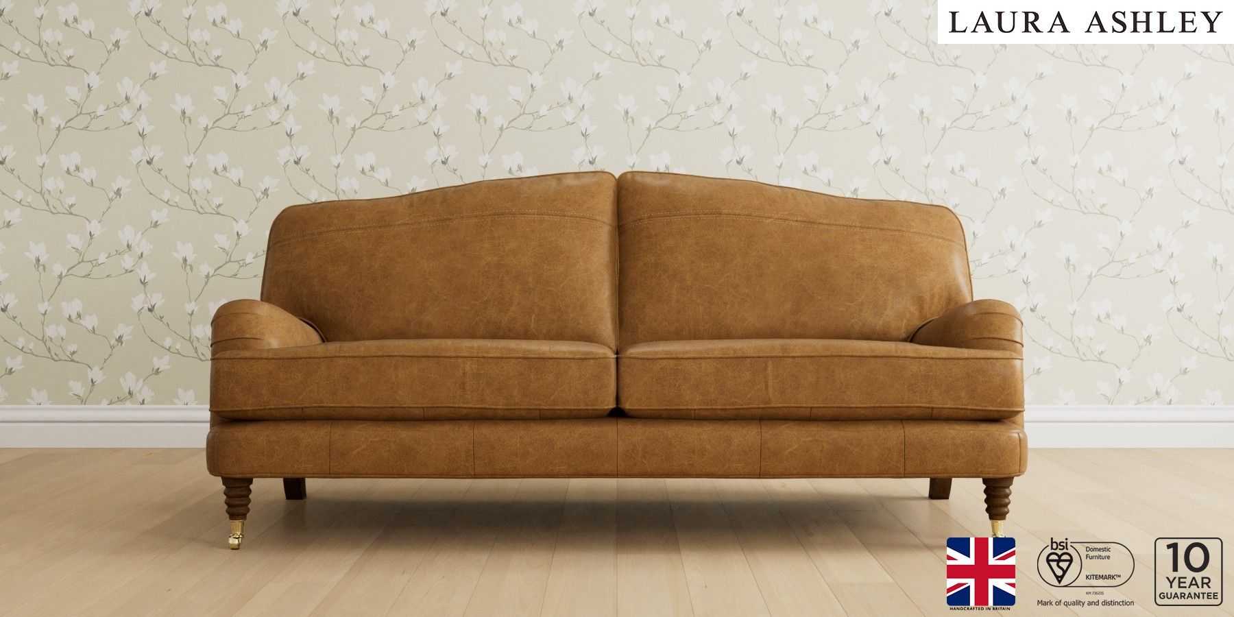 Buy Lynden Leather by Laura Ashley Large Sofa Bronington Leather Tan ...