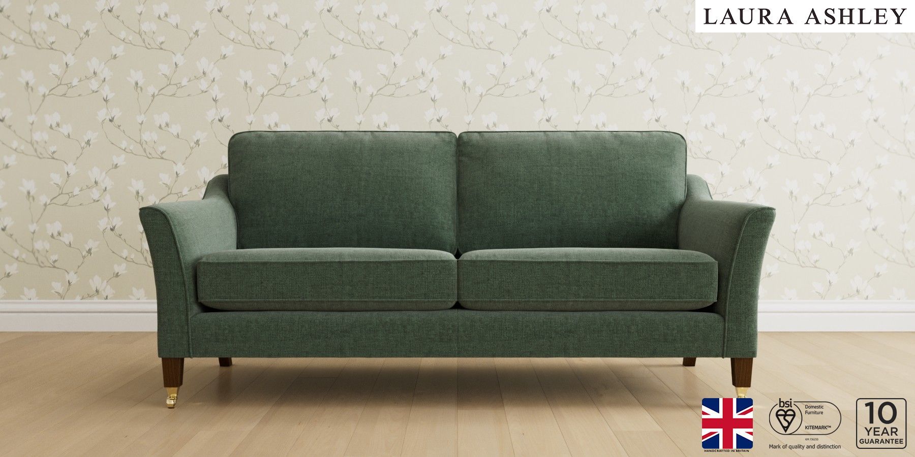 Buy Marford by Laura Ashley Large Sofa Nantmor Fern Straight Brass ...