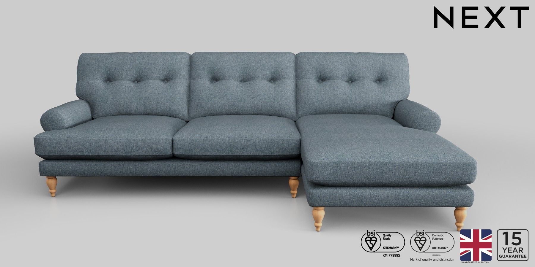 Buy Erin Buttoned Back Deep Relaxed Sit Medium Sofa Chaise - Right Hand ...