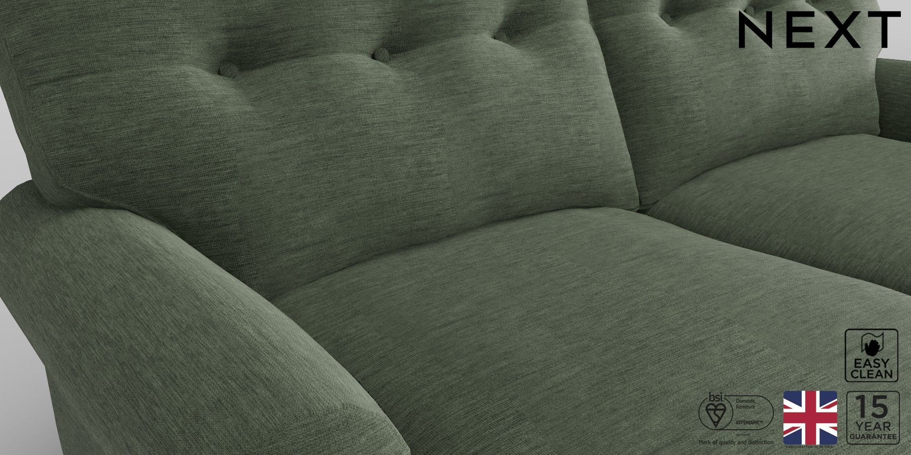 Buy Erin Buttoned Back Deep Relaxed Sit Medium Sofa Fine Chenille Khaki ...