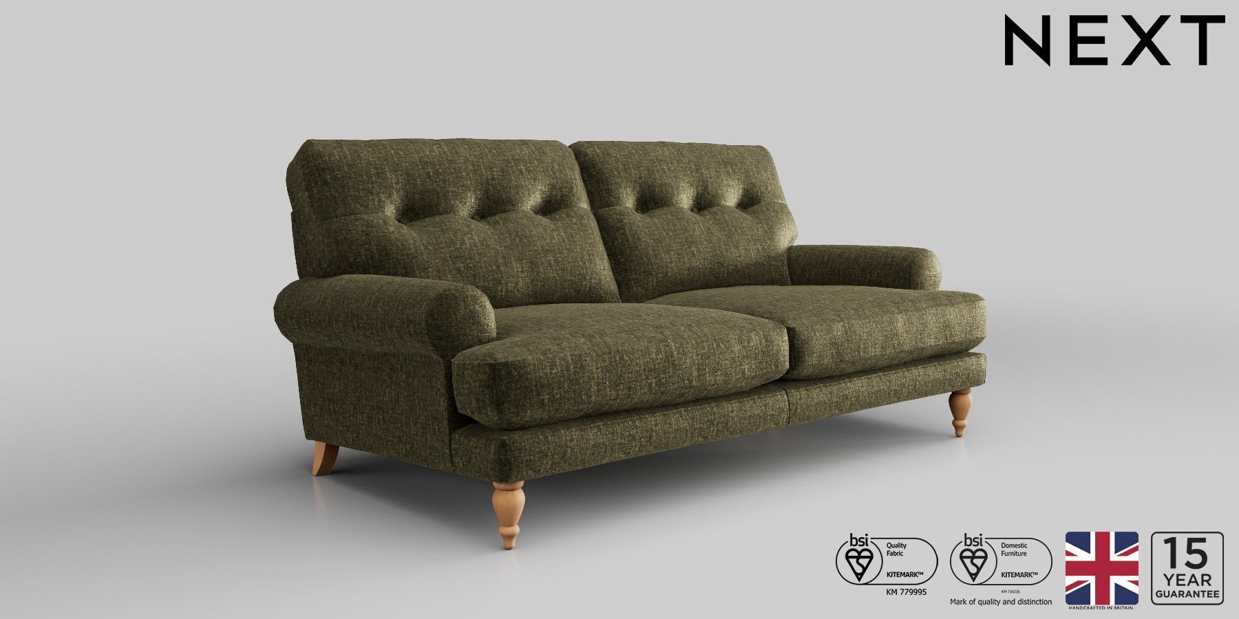 Buy Erin Buttoned Back Deep Relaxed Sit Medium Sofa Plush Chenille Moss ...