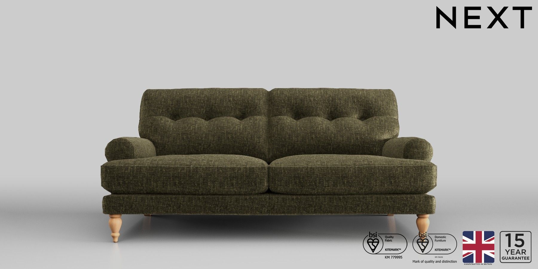 Buy Erin Buttoned Back Deep Relaxed Sit Medium Sofa Plush Chenille Moss ...
