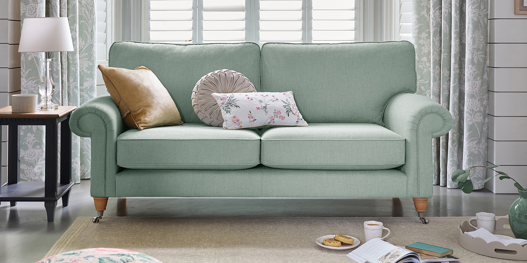 Buy Kingston by Laura Ashley Large Sofa Edwin Chenille Seaspray Low Chrome Castor - Teak from ...