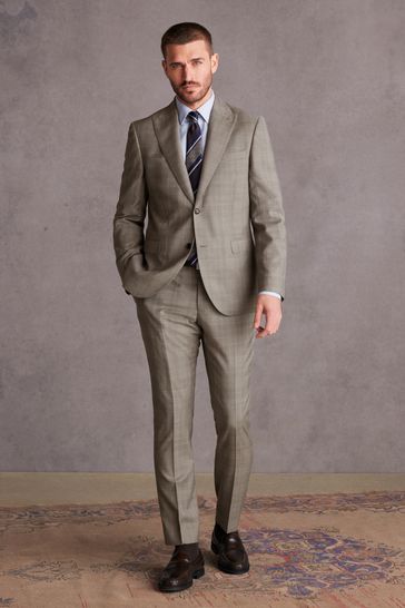 Buy Neutral Slim Fit Signature Check Suit: Jacket from Next Saudi Arabia
