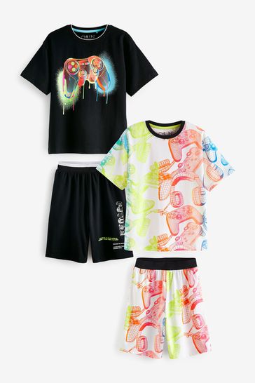 Buy Black/Coral Pink Gamer Short Pyjamas 2 Pack (6-16yrs) from Next ...