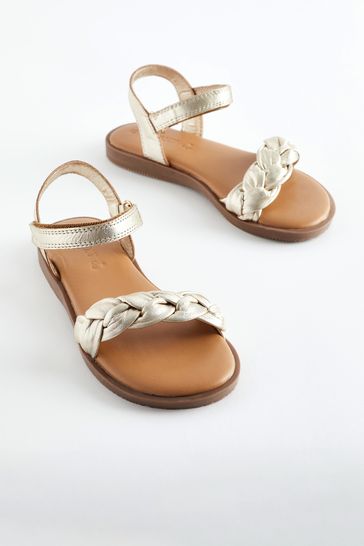 Buy Gold Leather Plaited Sandals from Next Ireland
